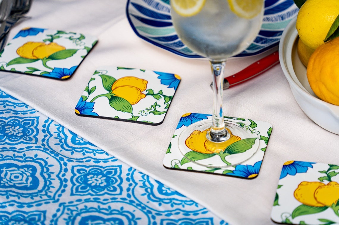 Coasters Italian Mosaic Lemon Tile | Set of 4 | Cork Backed, Durable ...