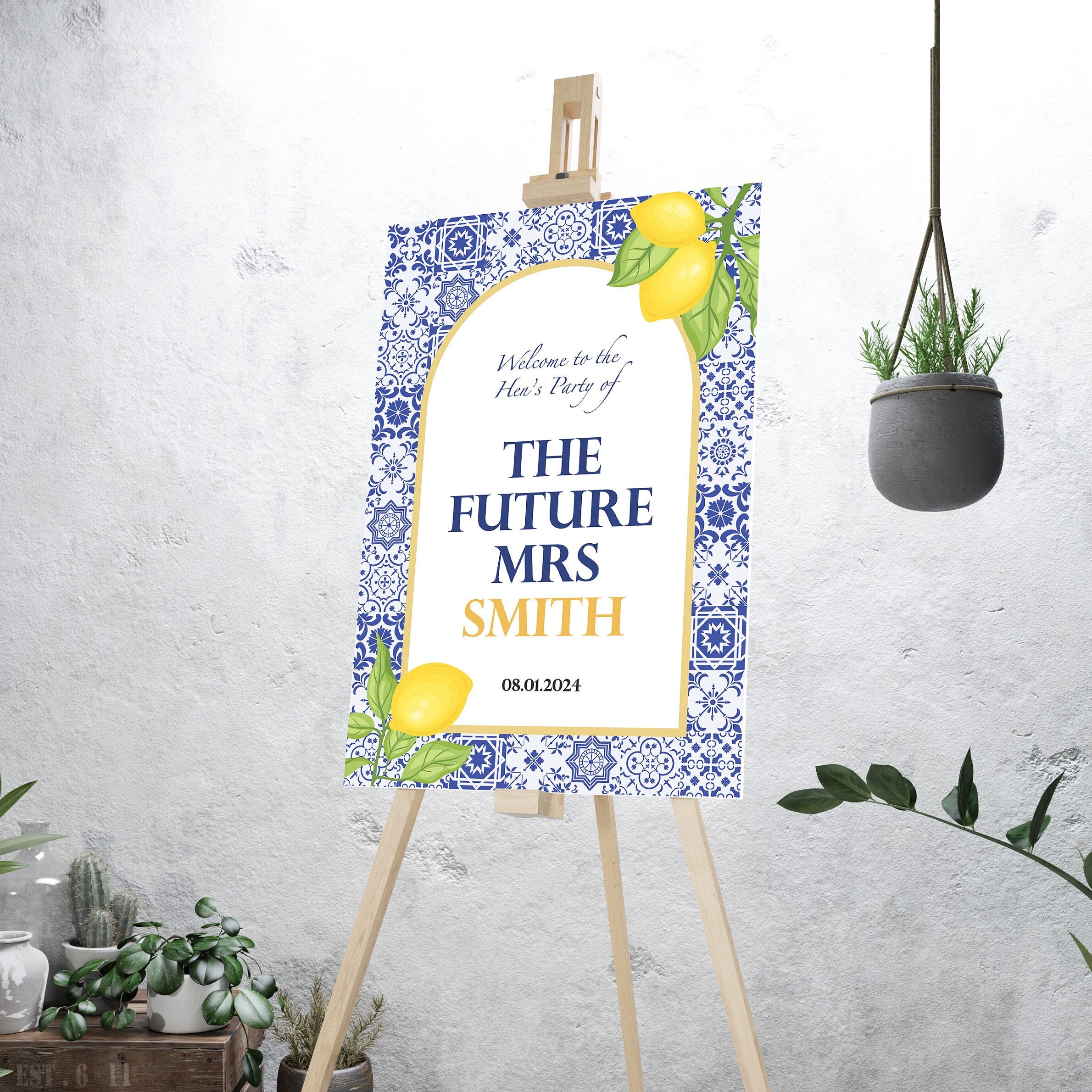 Amalfi Coast Hen Party Sign: Italian Tile Bridal Shower Welcome ...