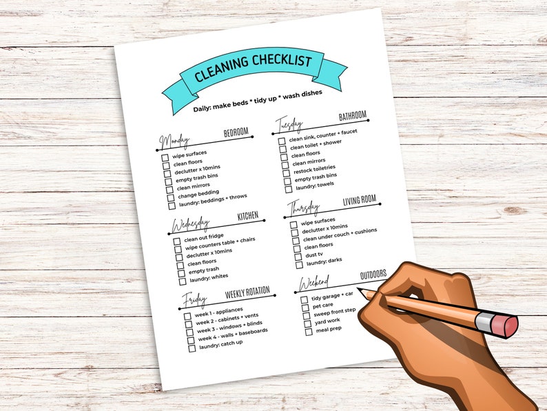Cleaning Checklist | Printable Cleaning Schedule | Household Chores ...