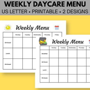 Daycare Menu Home Meal Preschool Menu Home School Menu Nannies Weekly ...