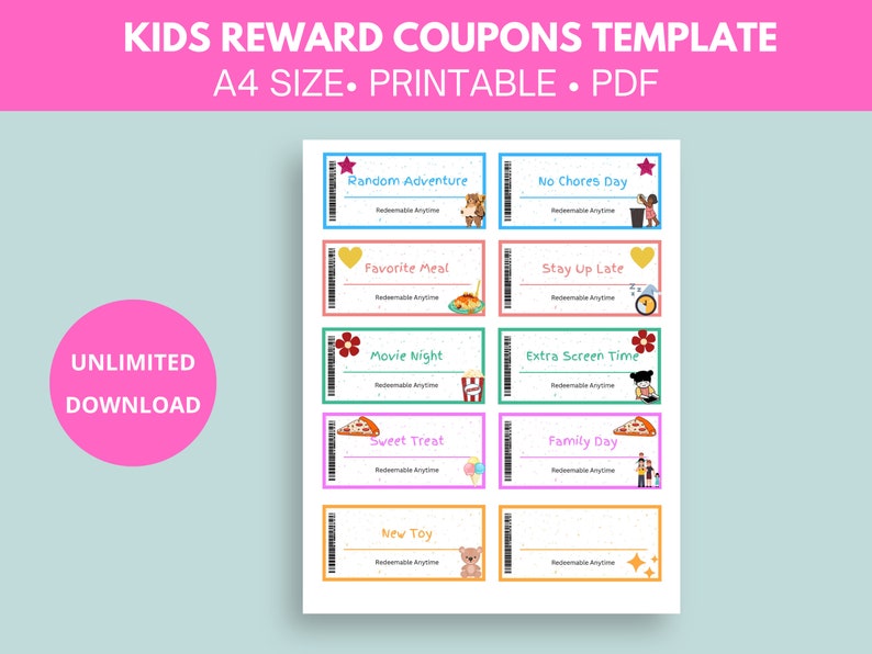 Kids Reward Coupon Printable Reward Coupons Birthday Coupons for Kids ...