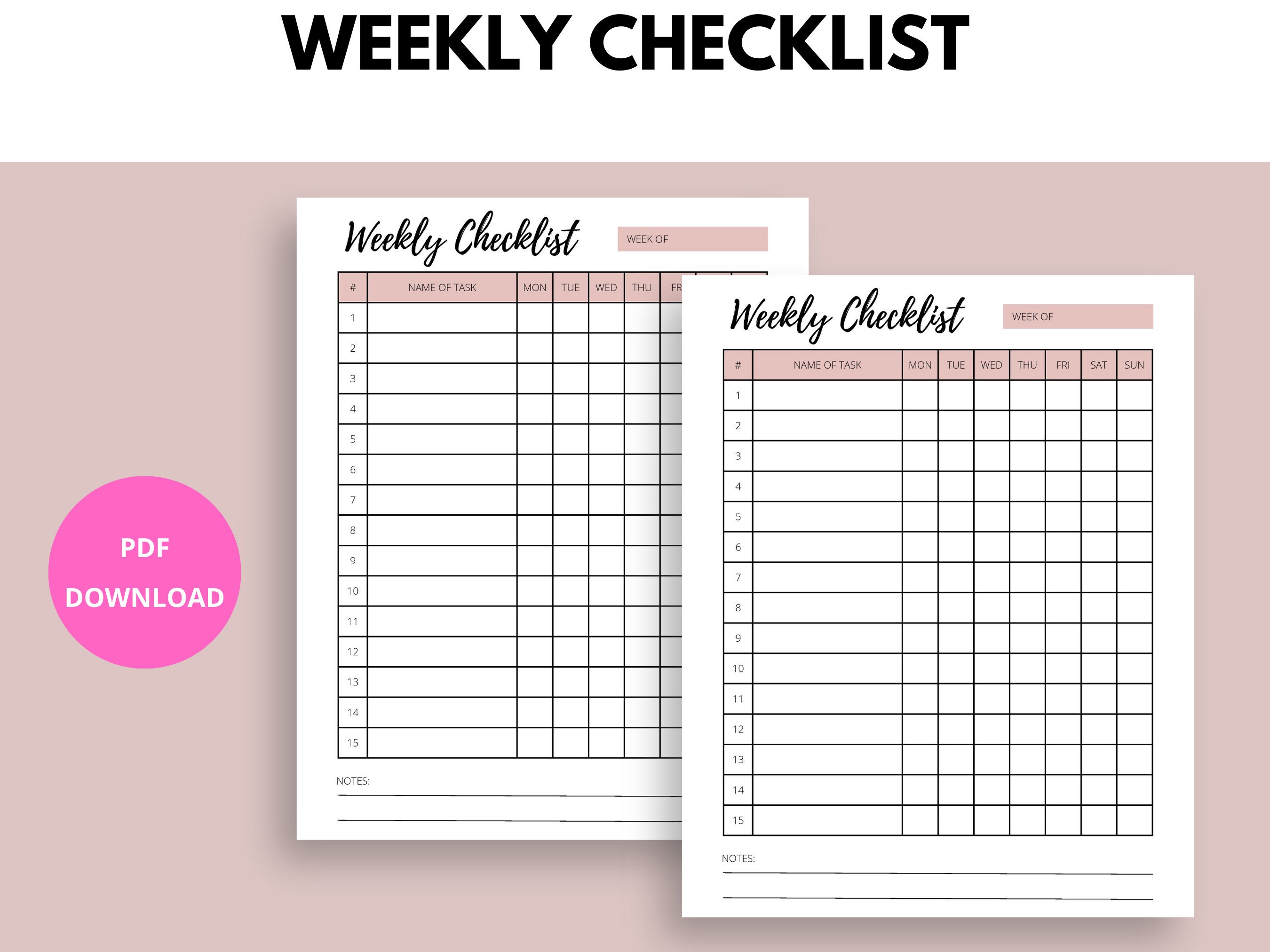 Weekly Checklist Printable Weekly to Do List Template Task List Planner ...
