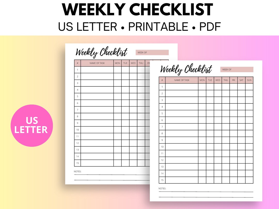 Weekly Checklist Printable | Weekly to Do List Template | Task List ...
