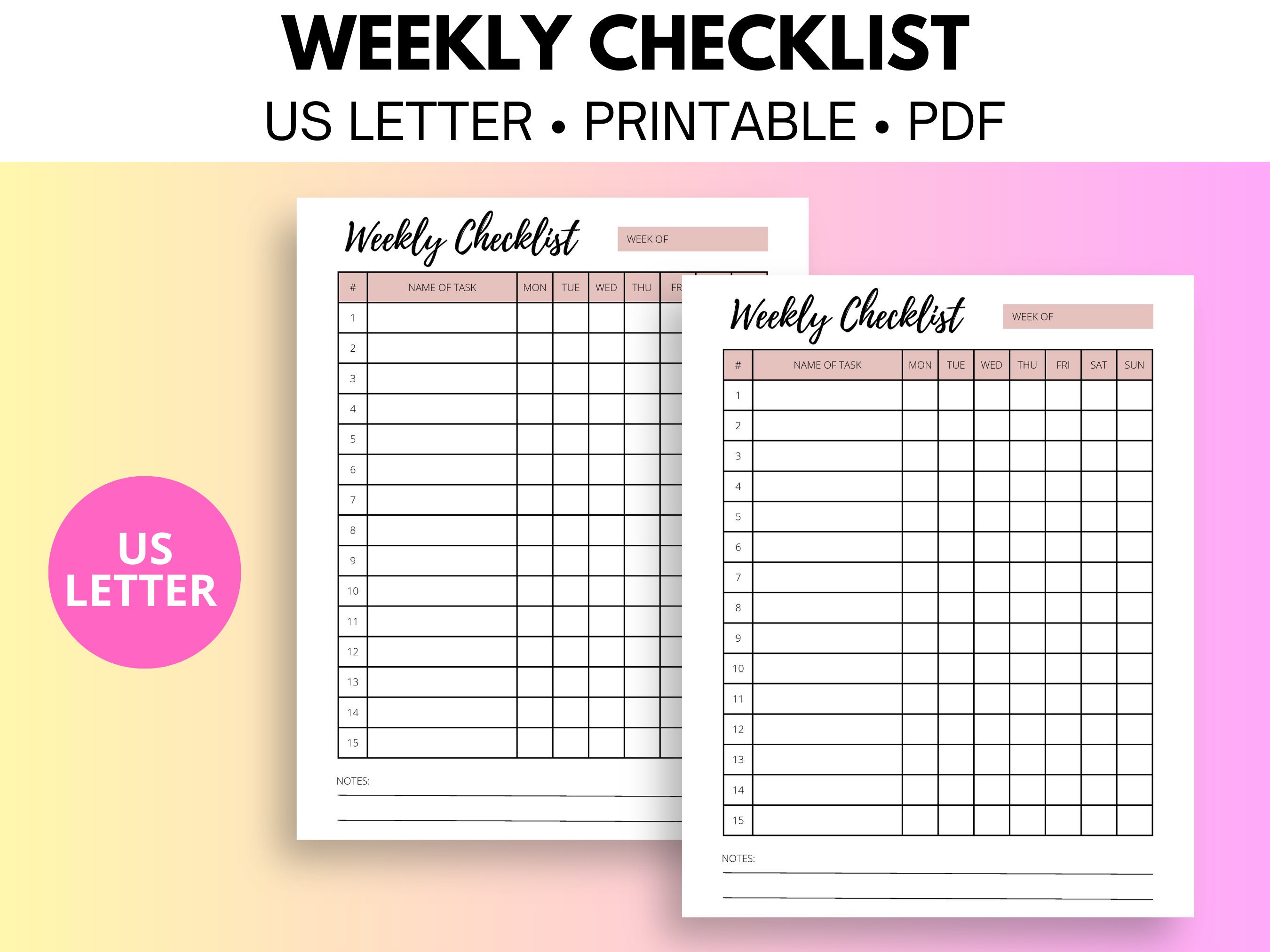 Weekly Checklist Printable Weekly to Do List Template Task List Planner ...