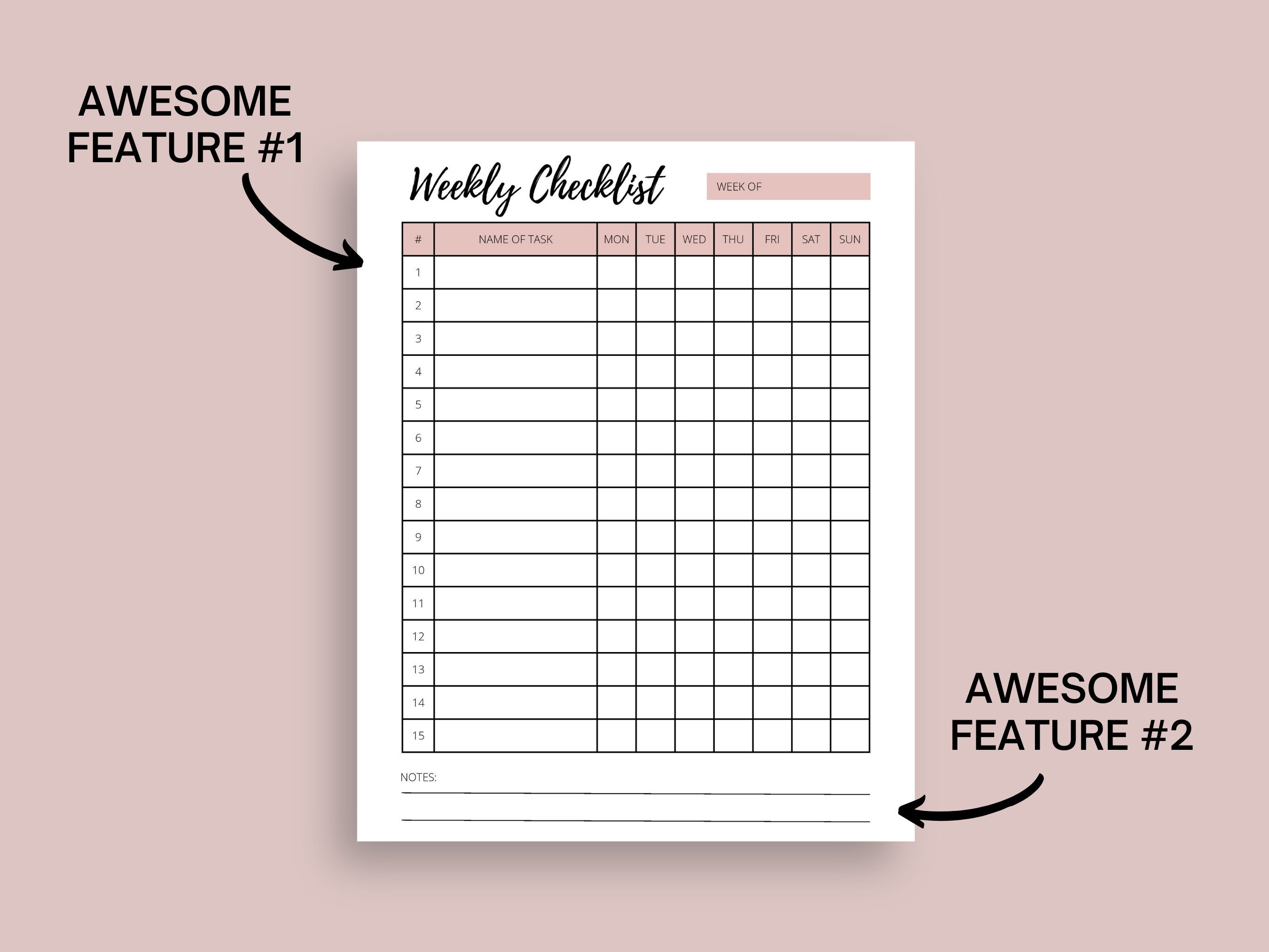 Weekly Checklist Printable Weekly to Do List Template Task List Planner ...