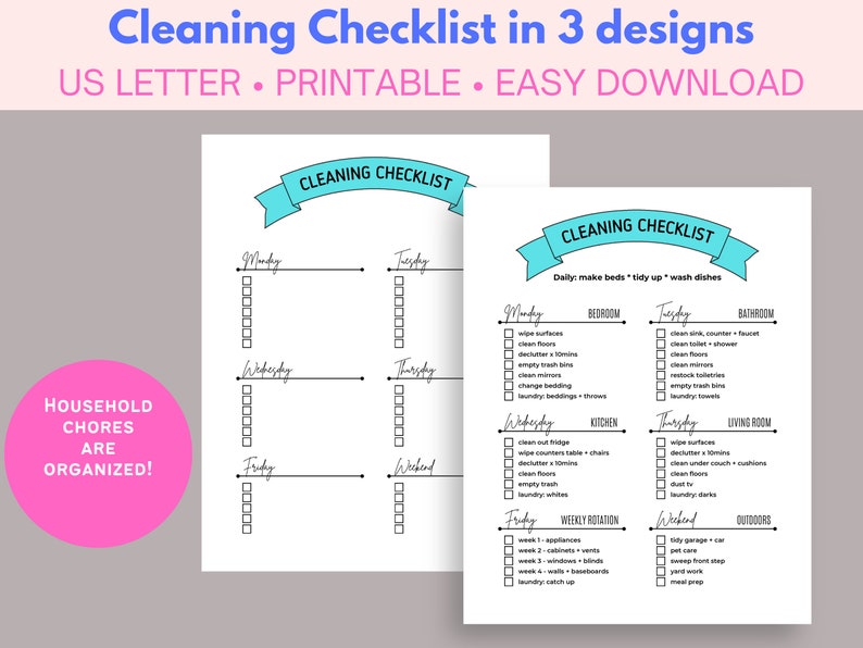 Cleaning Checklist | Printable Cleaning Schedule | Household Chores ...
