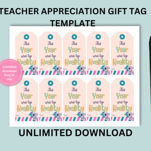 Printable Teacher Appreciation Gift Tags Teacher Thank You - Etsy
