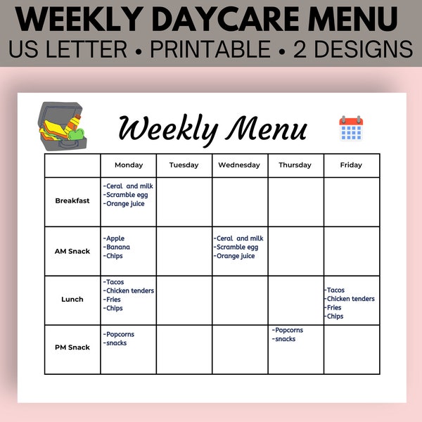Daycare Menu - Etsy