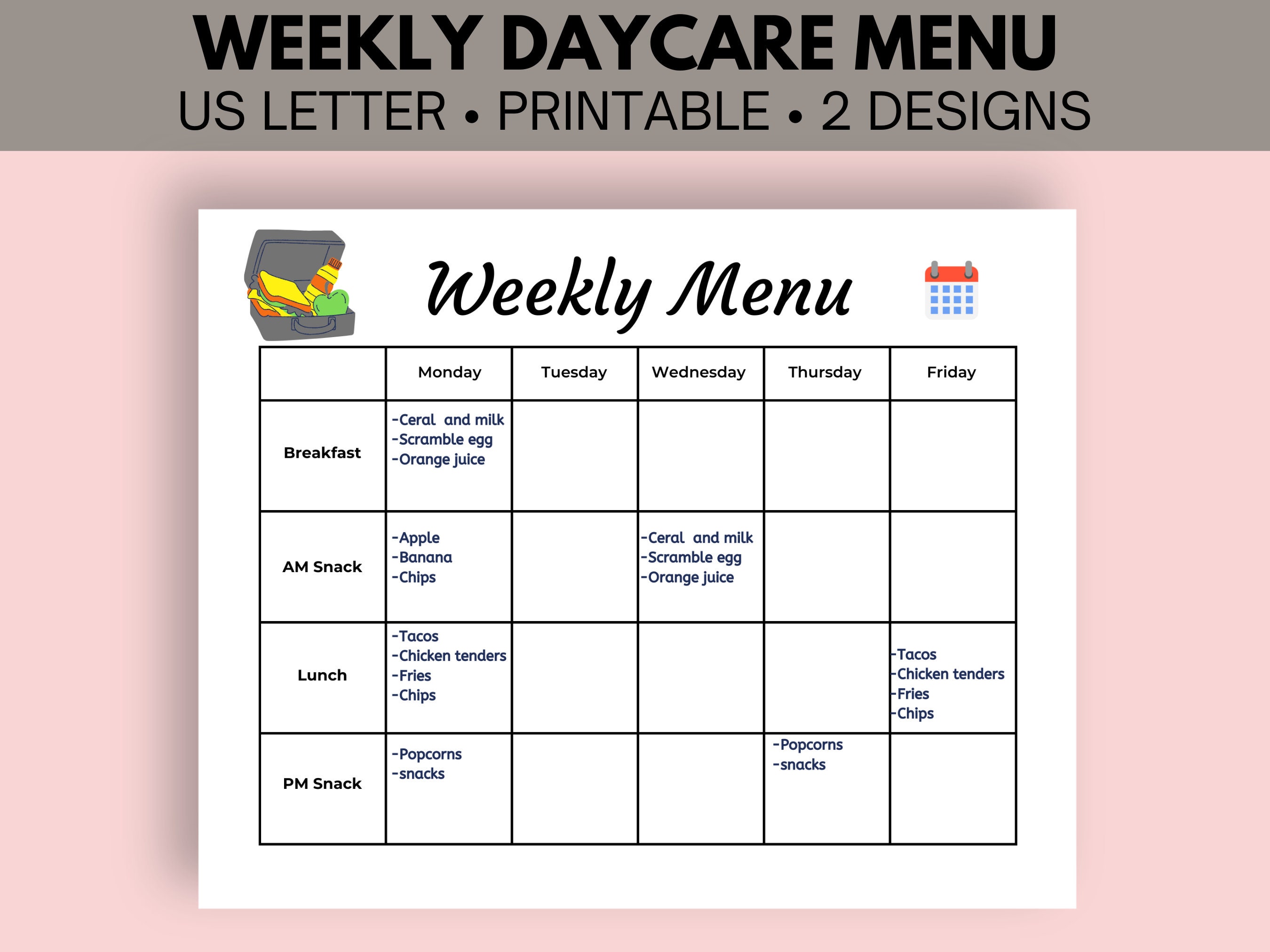 Daycare Menu | Home Meal | Preschool Menu | Home School Menu | Nannies ...