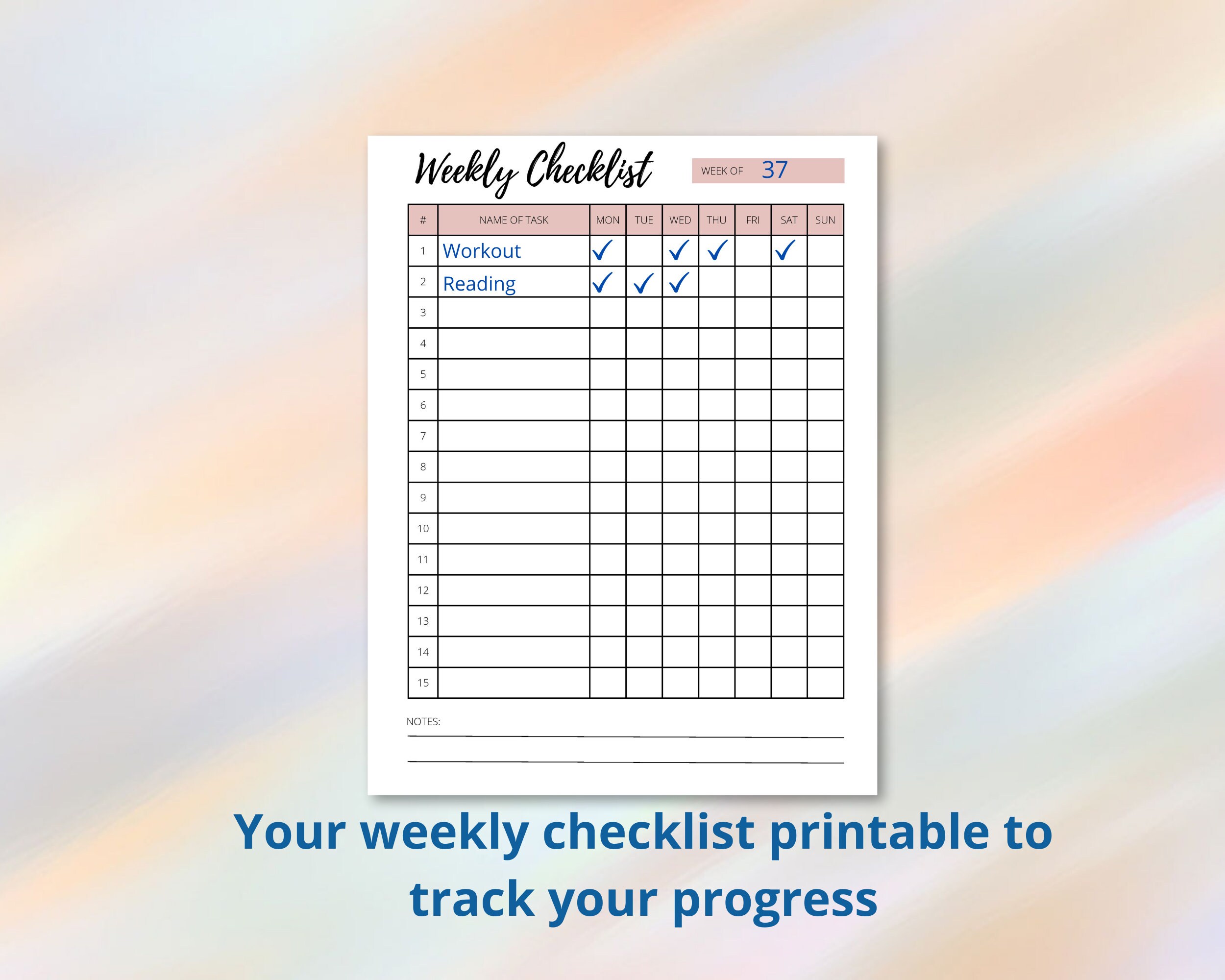 Weekly Checklist Printable Weekly to Do List Template Task List Planner ...