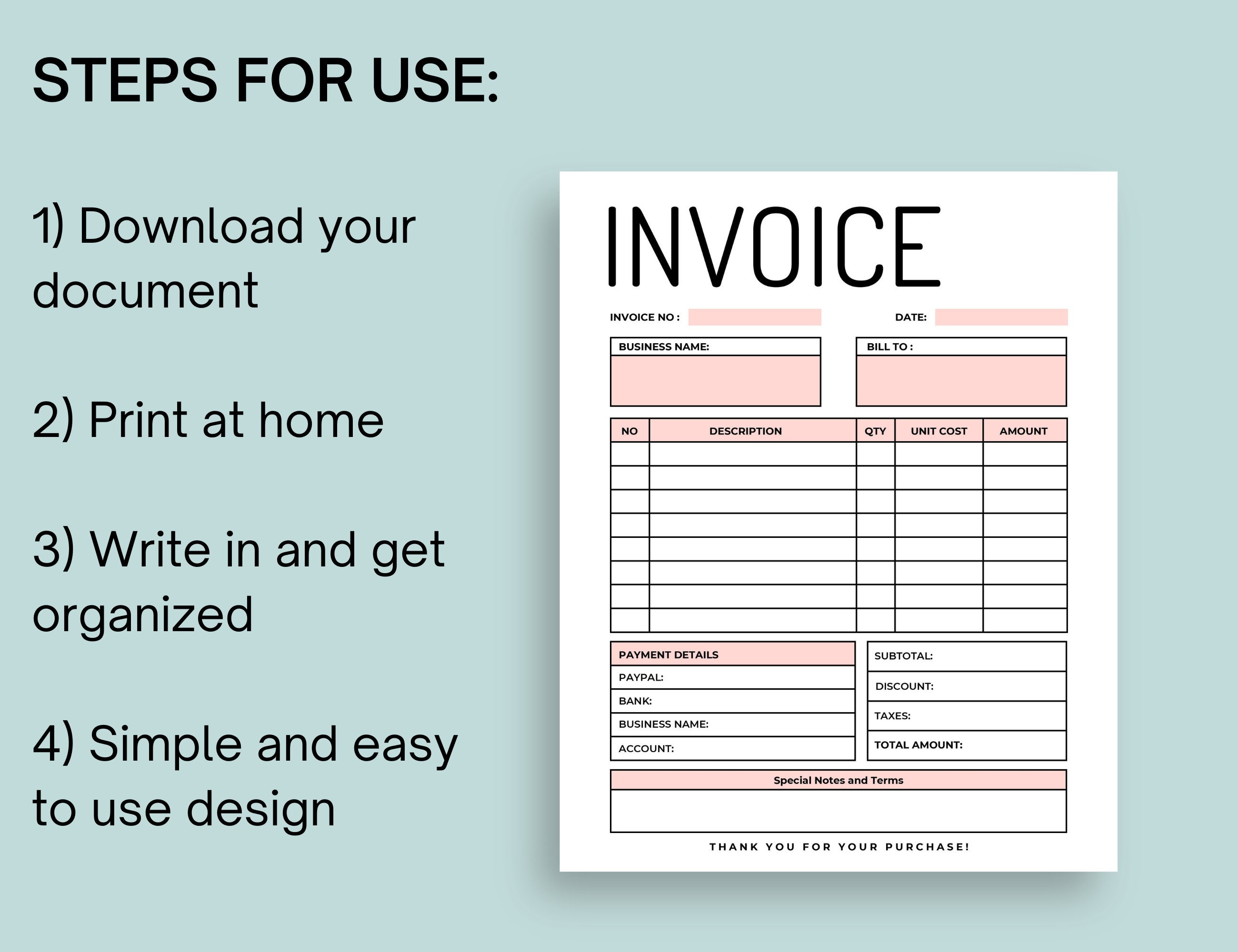 INVOICE TEMPLATE PRINTABLE Invoice for Small Businesses Business ...