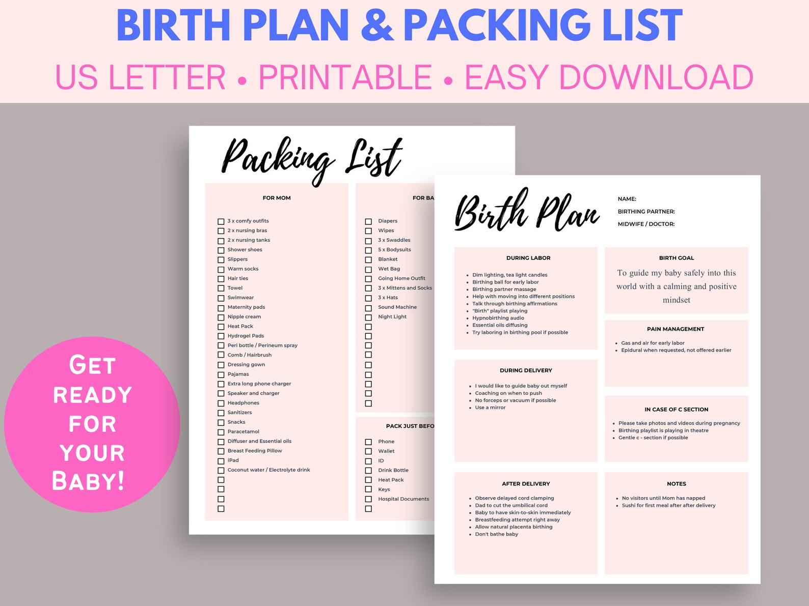 Birth Plan Baby Packing List Baby Planning Birth Planning Baby Packing ...