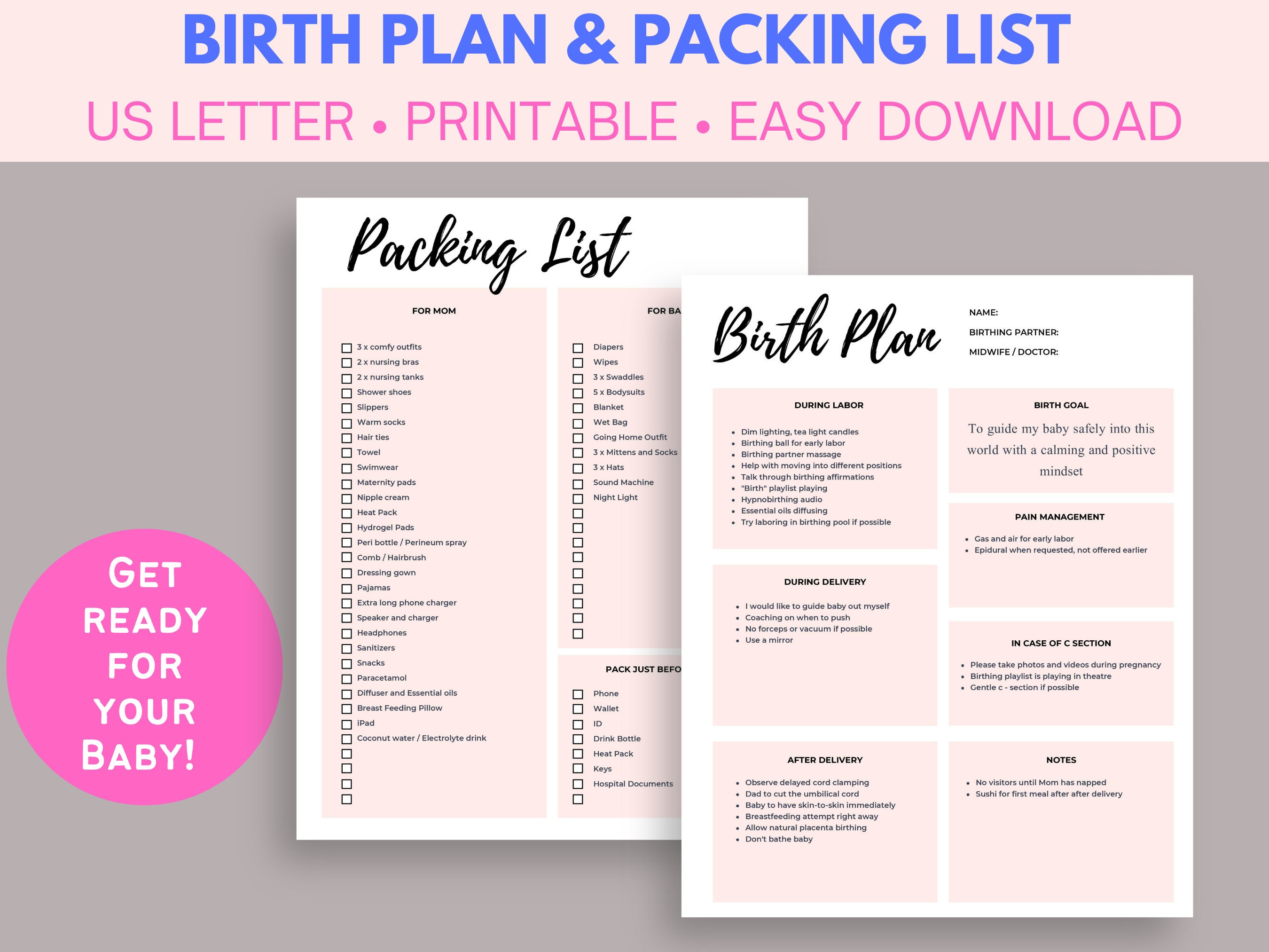 Birth Plan + Baby Packing List - Baby Planning | Birth Planning | Baby ...