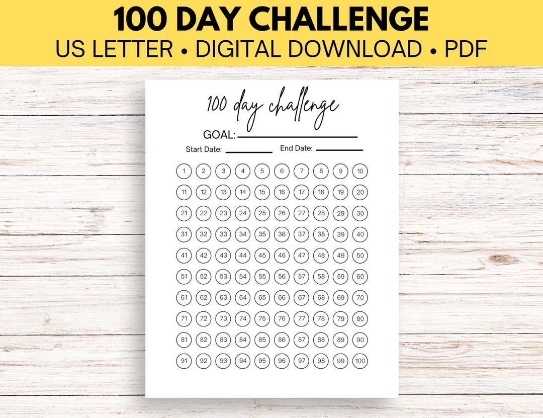 100 Day Challenge | 100 Day PDF Download | Goal Tracker | 100 Day Tracker | 100 Days Challenge ...