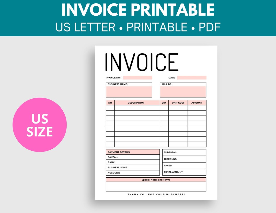 INVOICE TEMPLATE PRINTABLE | Invoice for Small Businesses | Business ...