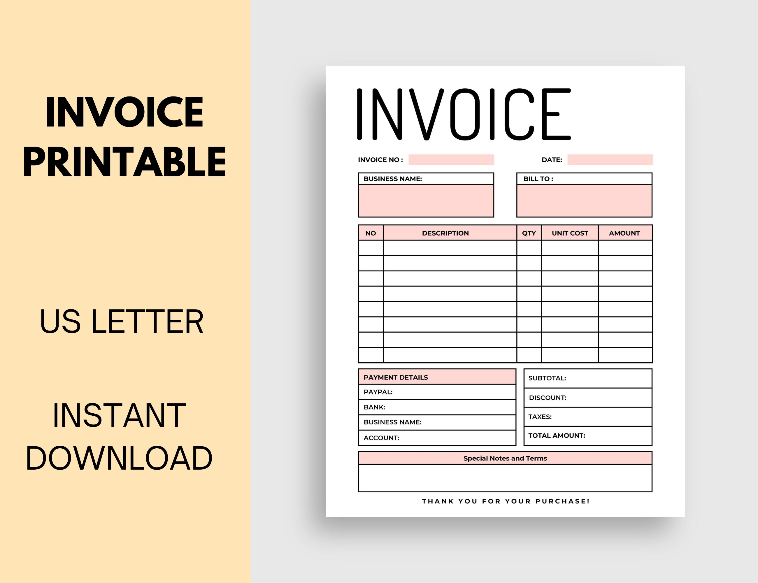 INVOICE TEMPLATE PRINTABLE Invoice for Small Businesses Business ...