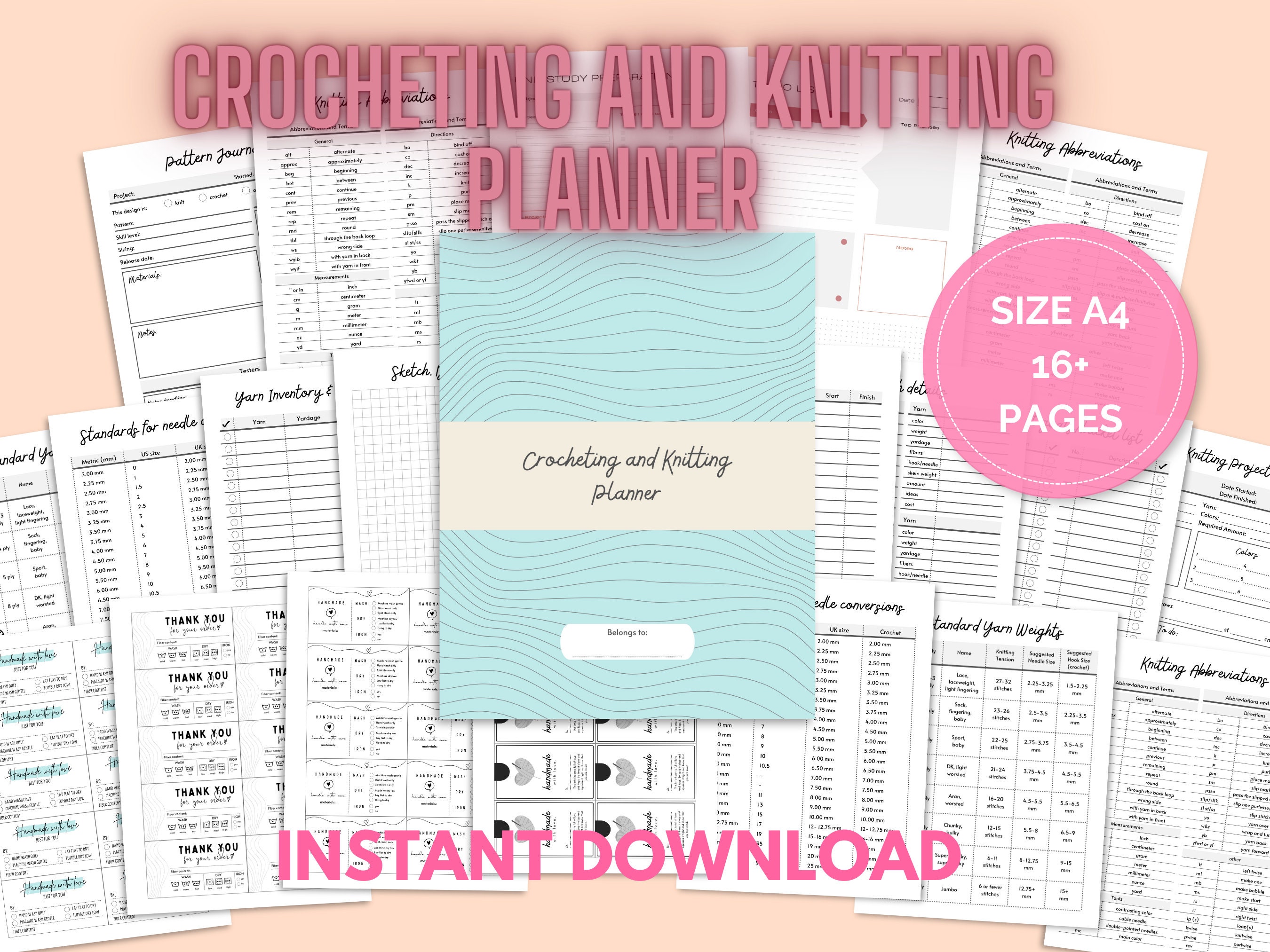 2024 Crocheting and Knitting Planner Printable PDF Yarn Guide Sketch ...