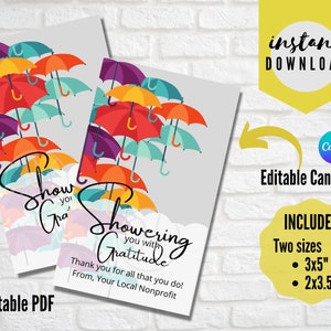 Appreciation Gift Tag, Showering You With Gratitude, Thank You Gift Tag ...