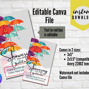 Appreciation Gift Tag, Showering You With Gratitude, Thank You Gift Tag ...