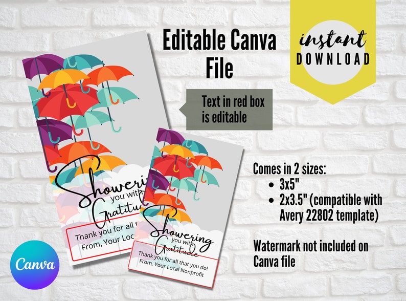 Appreciation Gift Tag, Showering You With Gratitude, Thank You Gift Tag ...