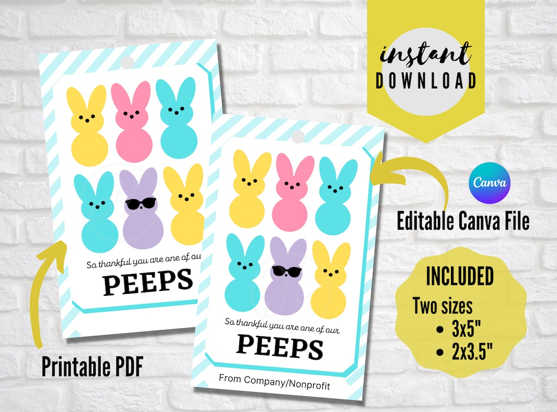 Appreciation Gift Tag, Thankful You Are One of Our PEEPS, Thank You ...