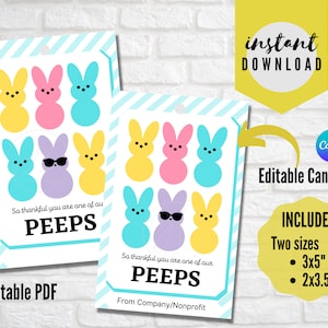 Appreciation Gift Tag, Thankful You Are One of Our PEEPS, Thank You ...