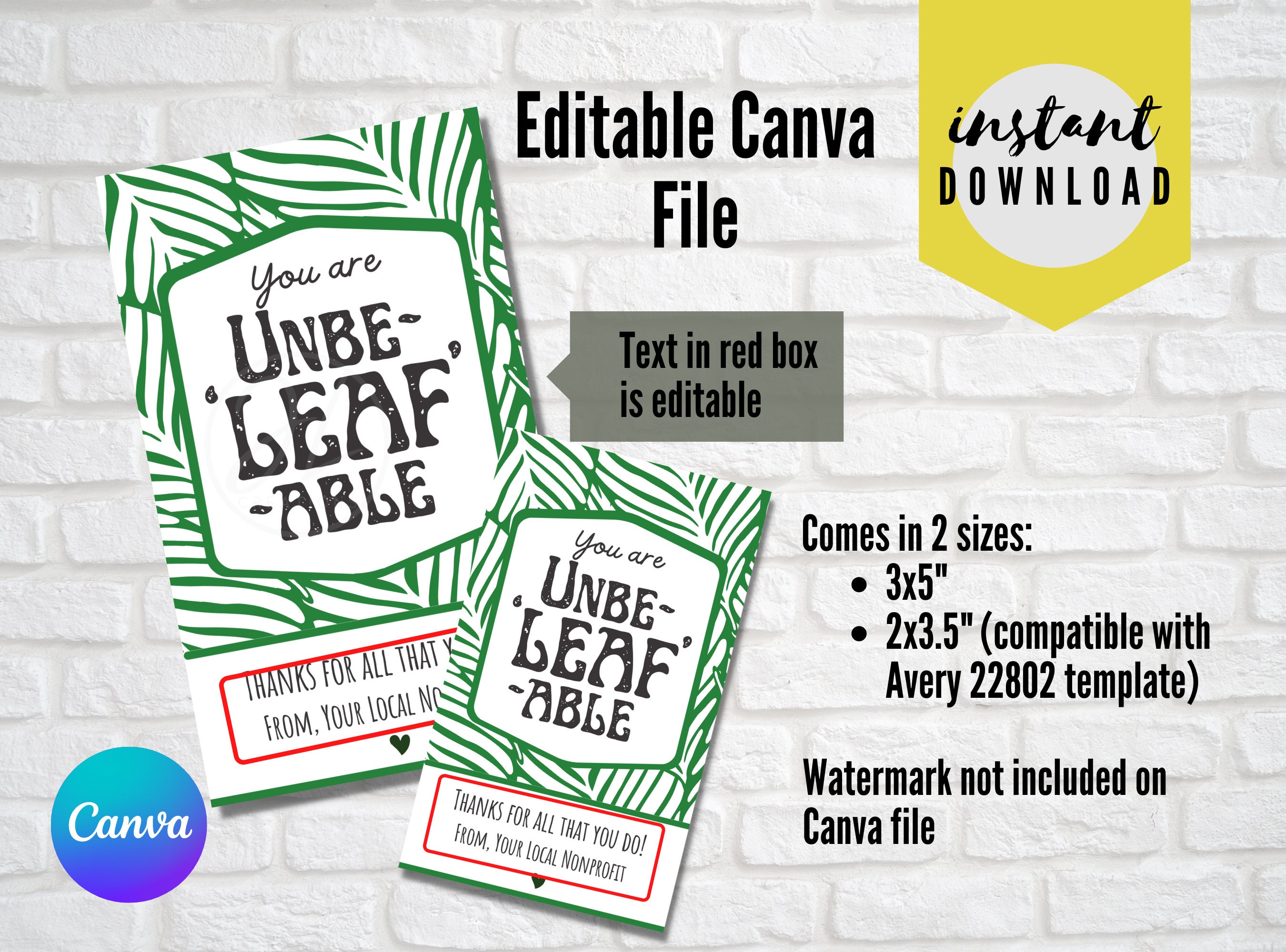 Appreciation Gift Tag, Unbeleafable, Thank You Gift Tag, Volunteer ...