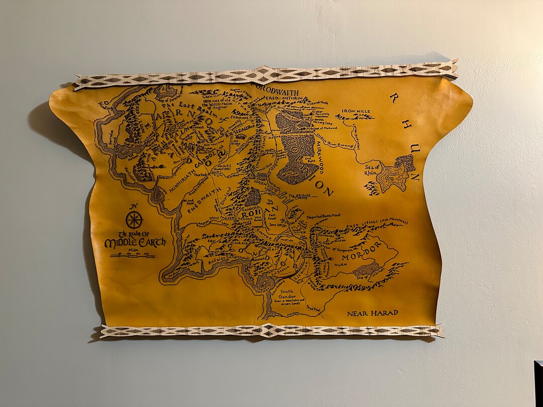 Middle Earth Map (real Leather) With Hanging Rails - Etsy