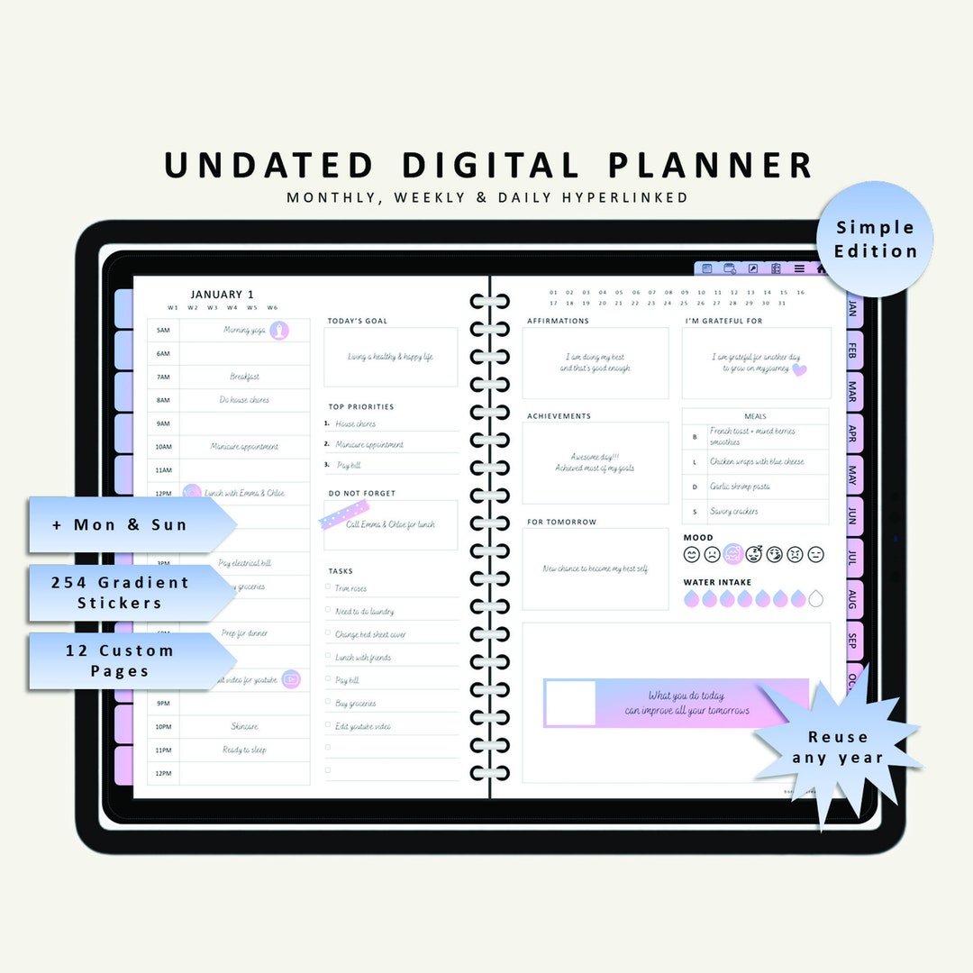 Undated Digital Planner, Goodnotes Planner, Notability Planner, Xodo ...