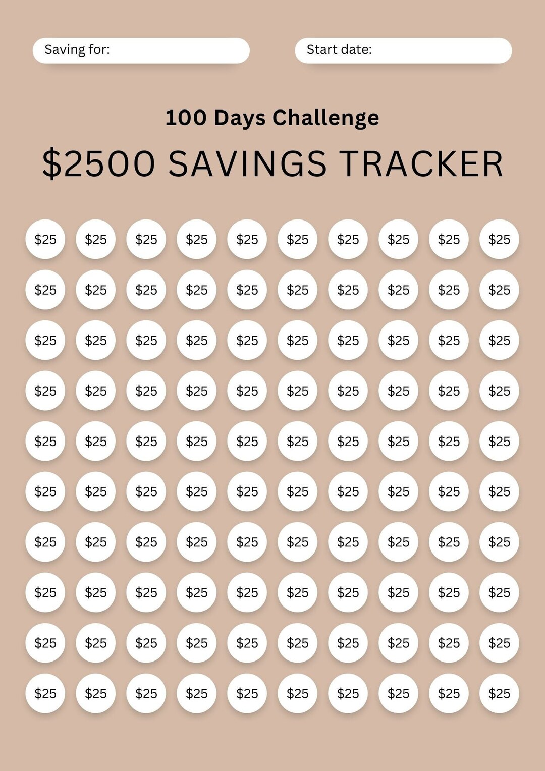 100 Day Challenge Tracker Template Printable/ Digital Download/ iPad - Etsy