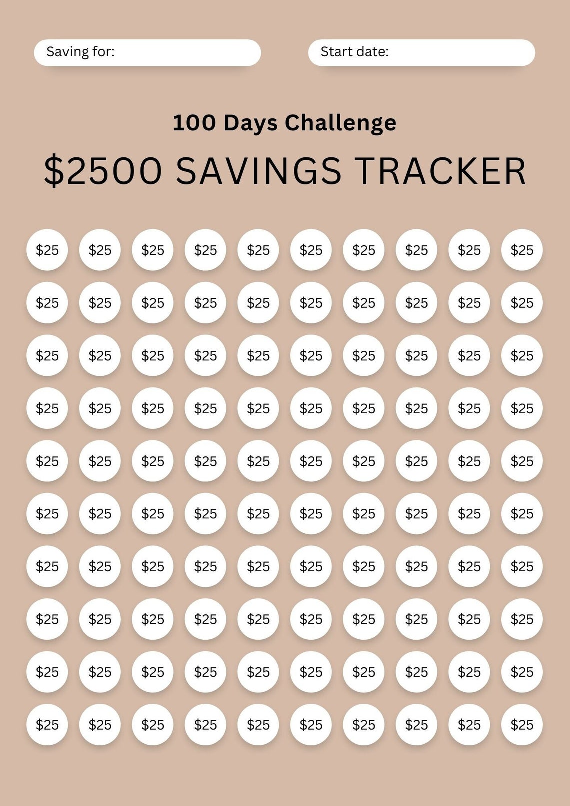 100 Day Challenge Tracker Template Printable/ Digital Download/ iPad - Etsy