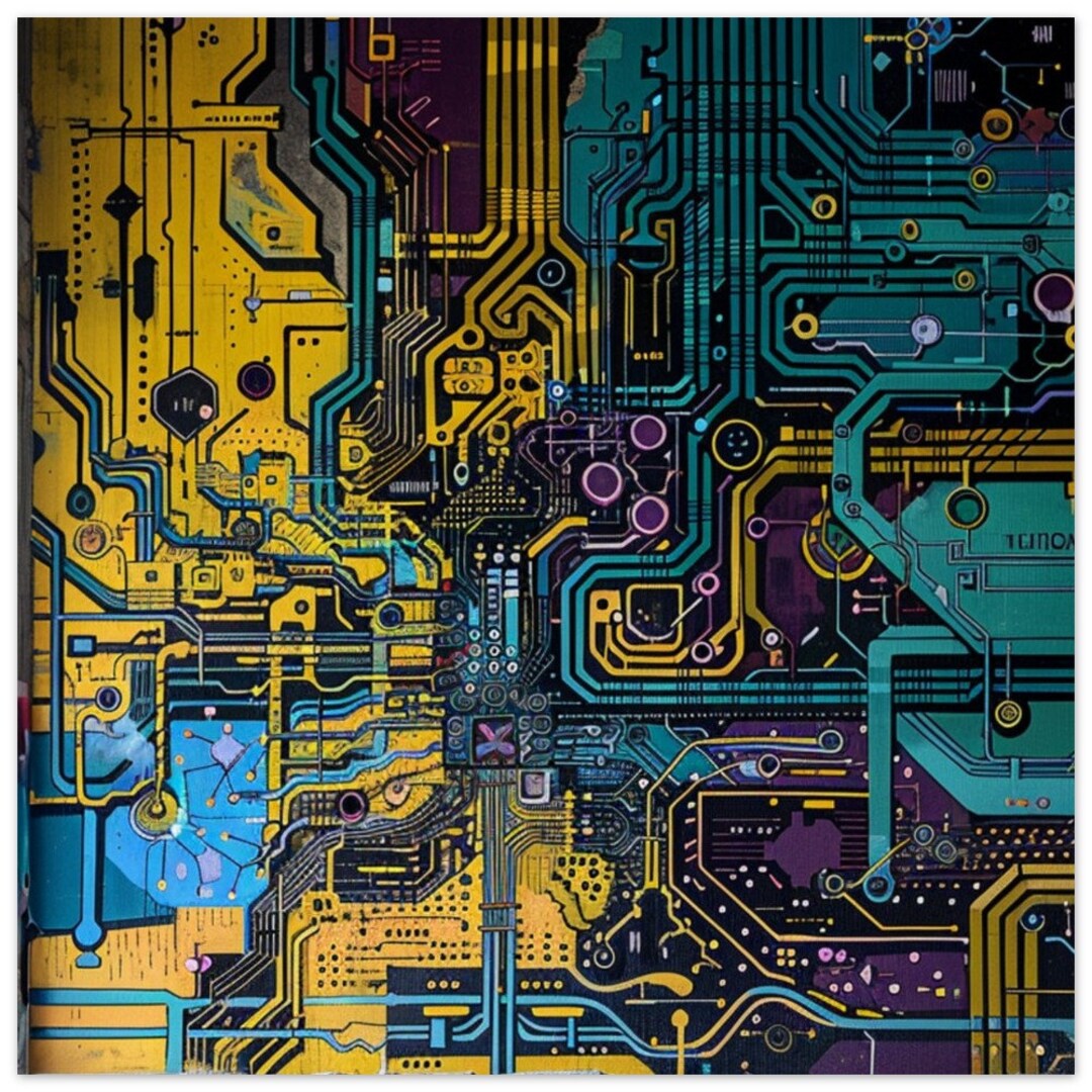 Circuit Wall Art for Game Room, Office//cyberpunk//abstract//wall Mural ...