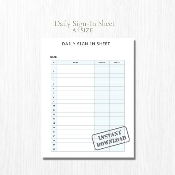 Daily Sign in Sheet Printable Sign-in Sheet Sign-out Sheet - Etsy