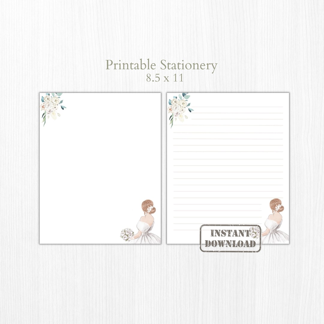 Bridal Design Stationary, Printable Paper, Blank Notes, Writing Paper ...