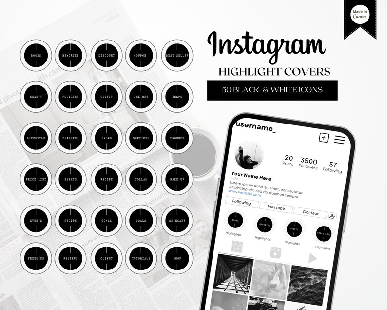 Black and White Instagram Highlight Covers, Black Instagram Icons ...