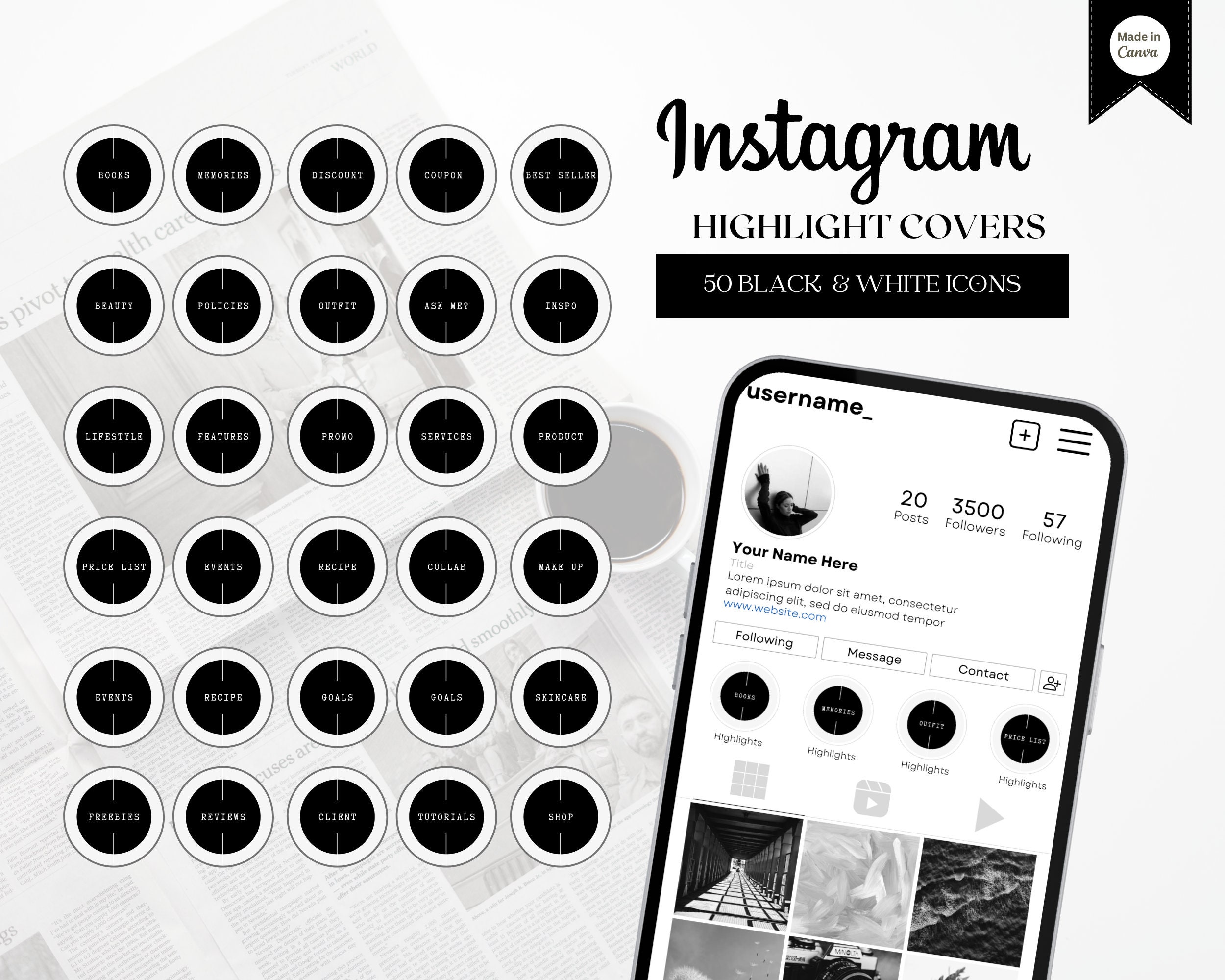 Black and White Instagram Highlight Covers, Black Instagram Icons ...