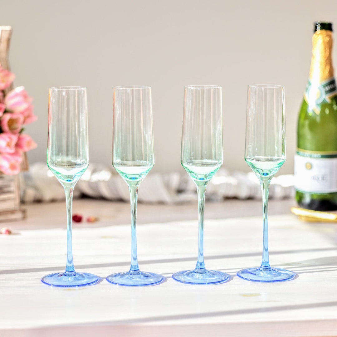 Rio Handblown Crystal Champagne Flute Set - Etsy