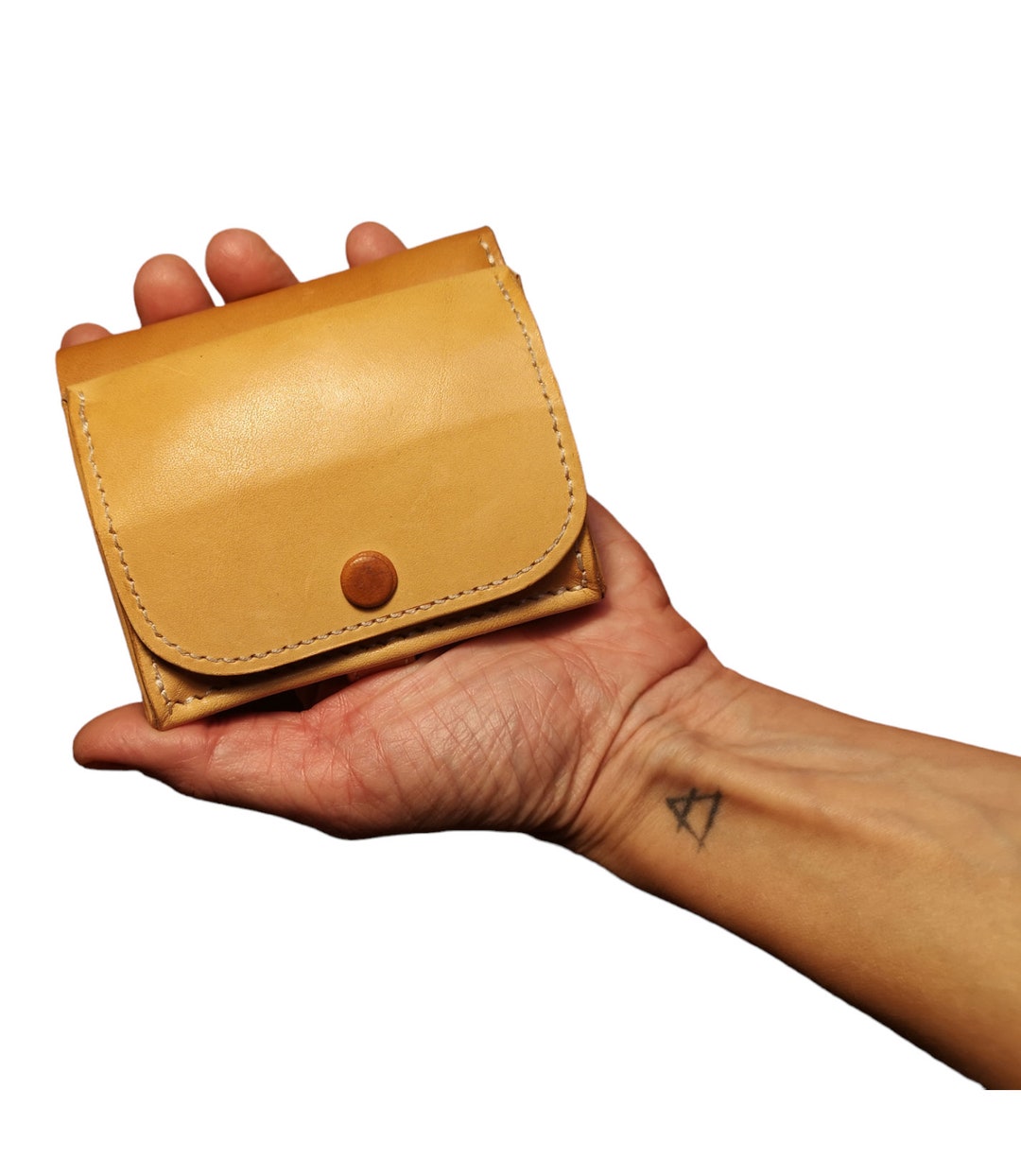 Front Coin Pocket Small Bifold Leather Wallet, Not Dyed, Vegetable ...