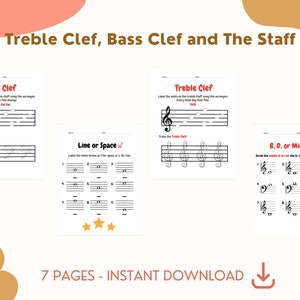 Fun Music Worksheets INSTANT DOWNLOAD - Treble Clef, Bass Clef, the ...