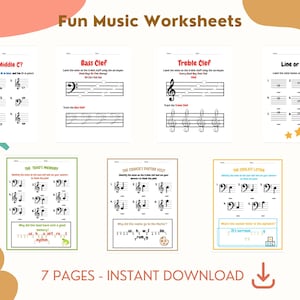 Fun Music Worksheets INSTANT DOWNLOAD - Treble Clef, Bass Clef, the ...