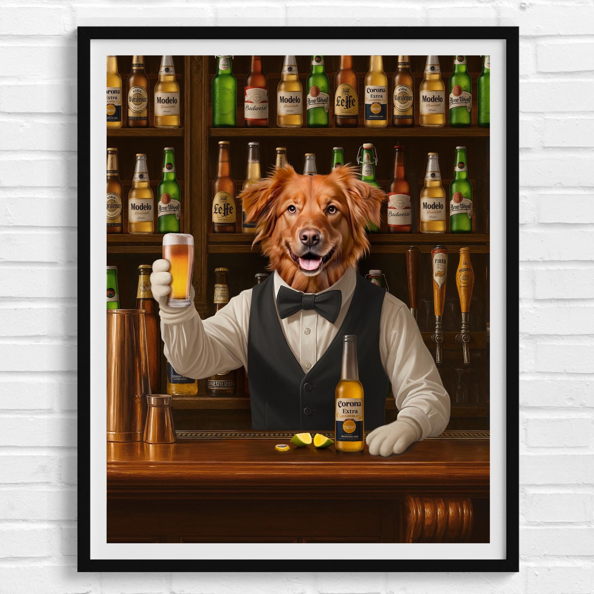 Bartender Pet Portrait, Custom Dog Portrait, Dog Drinking Beer Wine ...