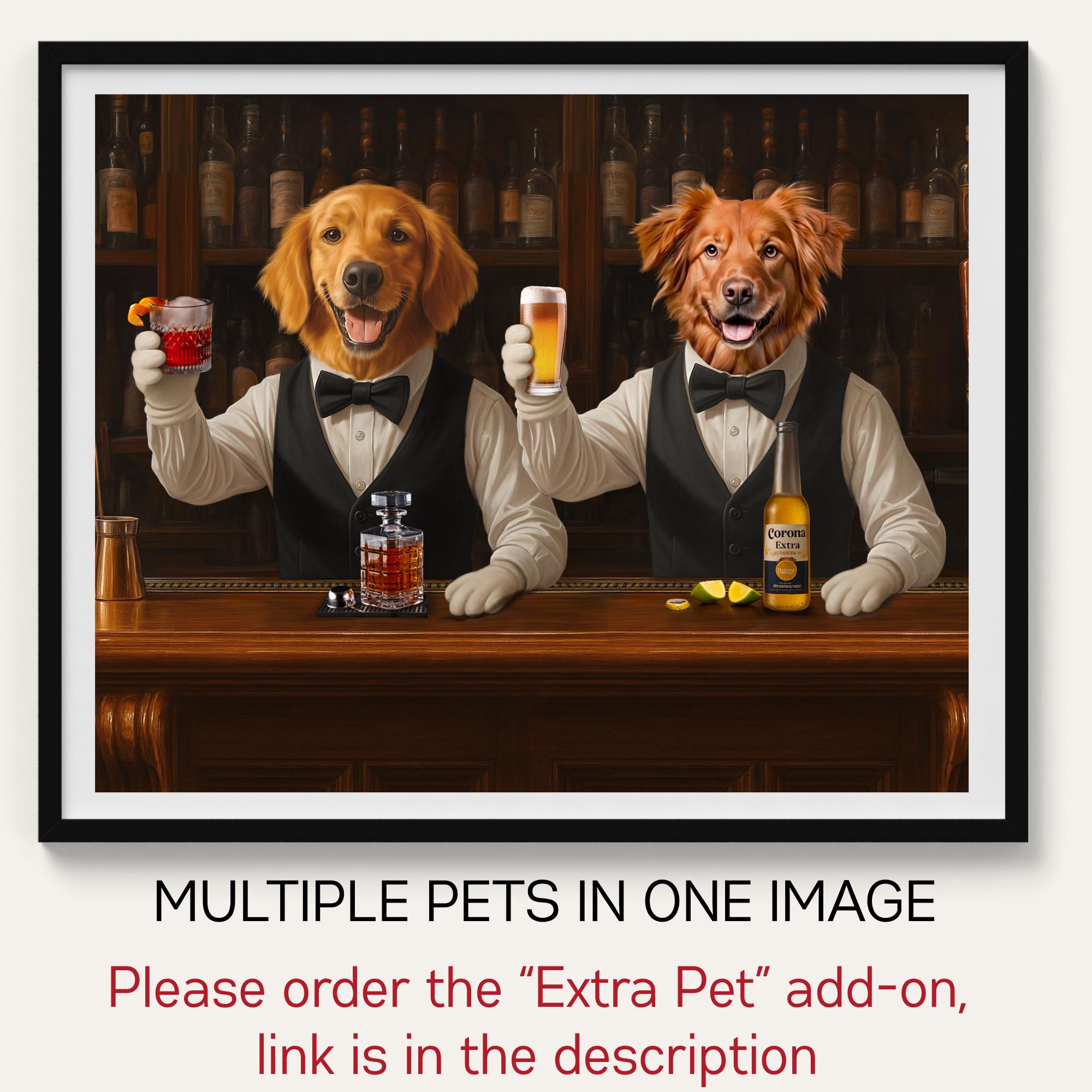 Bartender Pet Portrait, Custom Dog Portrait, Dog Drinking Beer Wine ...