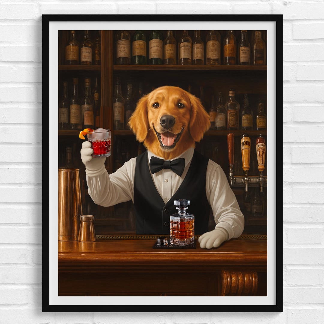 Bartender Pet Portrait, Custom Dog Portrait, Dog Drinking Beer Wine ...