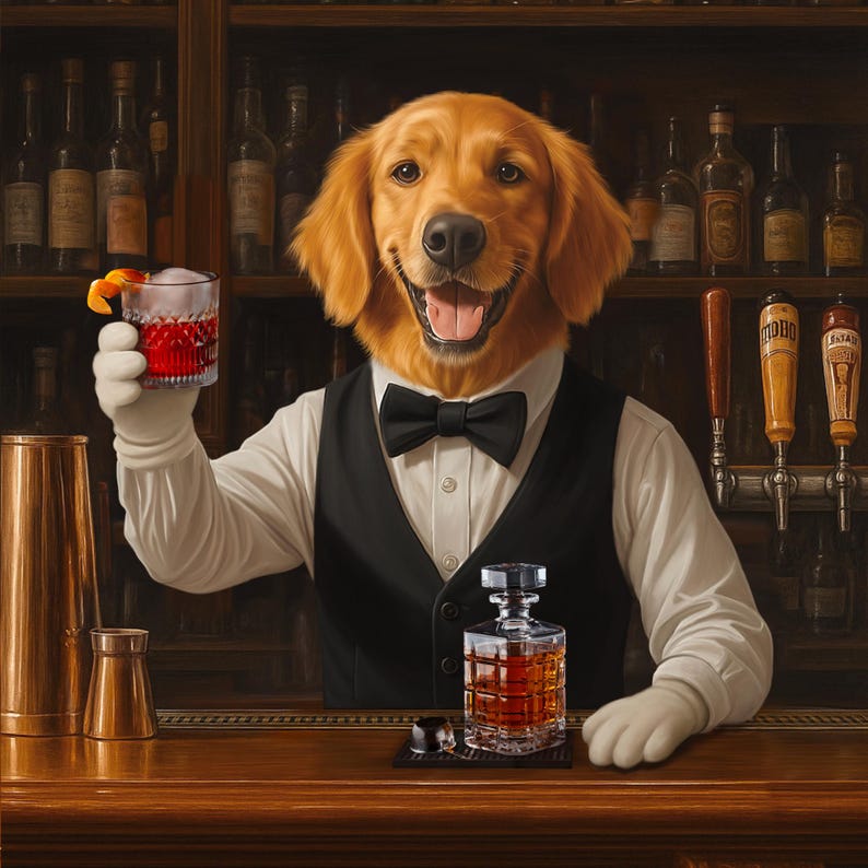 Bartender Pet Portrait, Custom Dog Portrait, Dog Drinking Beer Wine ...