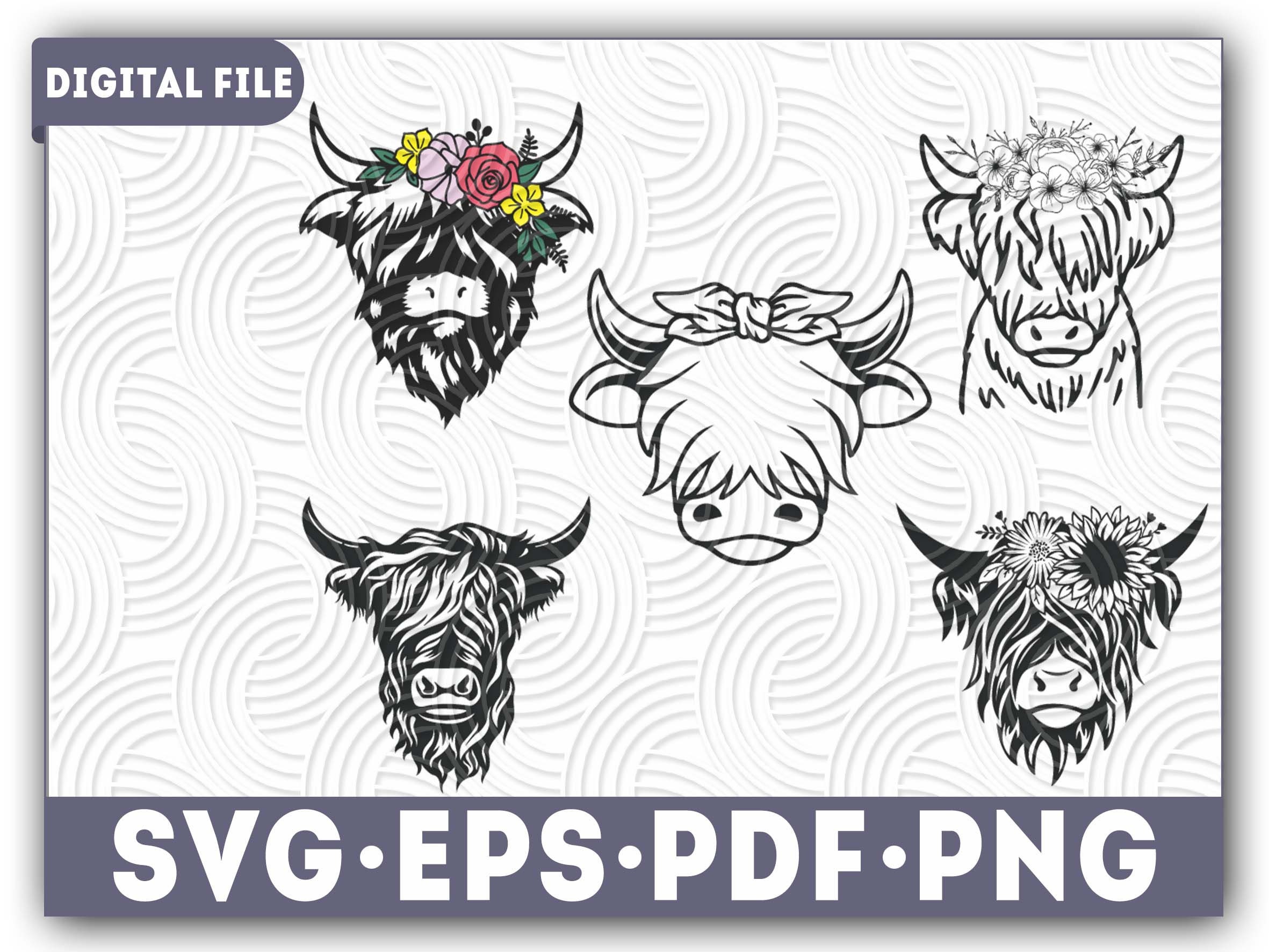 Highland Cow Svg, 5 Files, Highland Cow Bundle Svg, Highland Heifer Svg ...