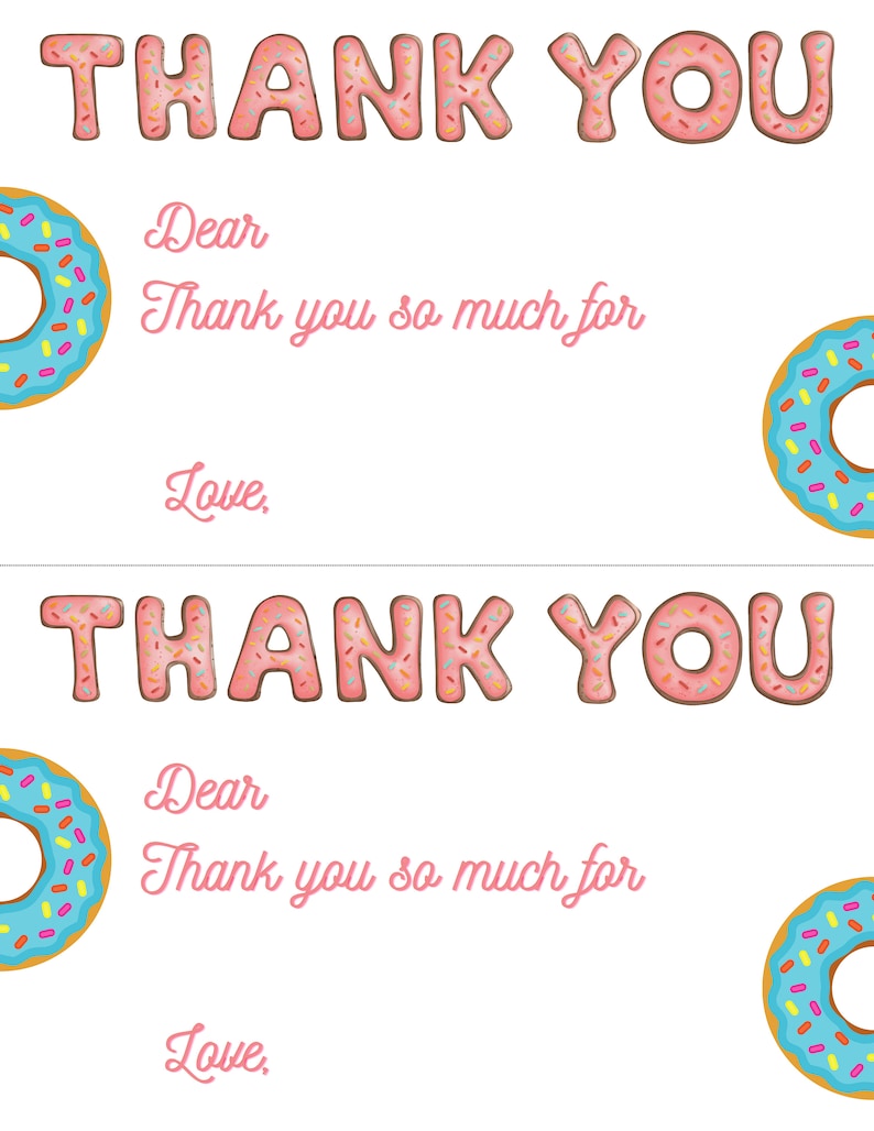 Donut Theme Birthday Thank You Card Fill in the Blank Girls Birthday ...