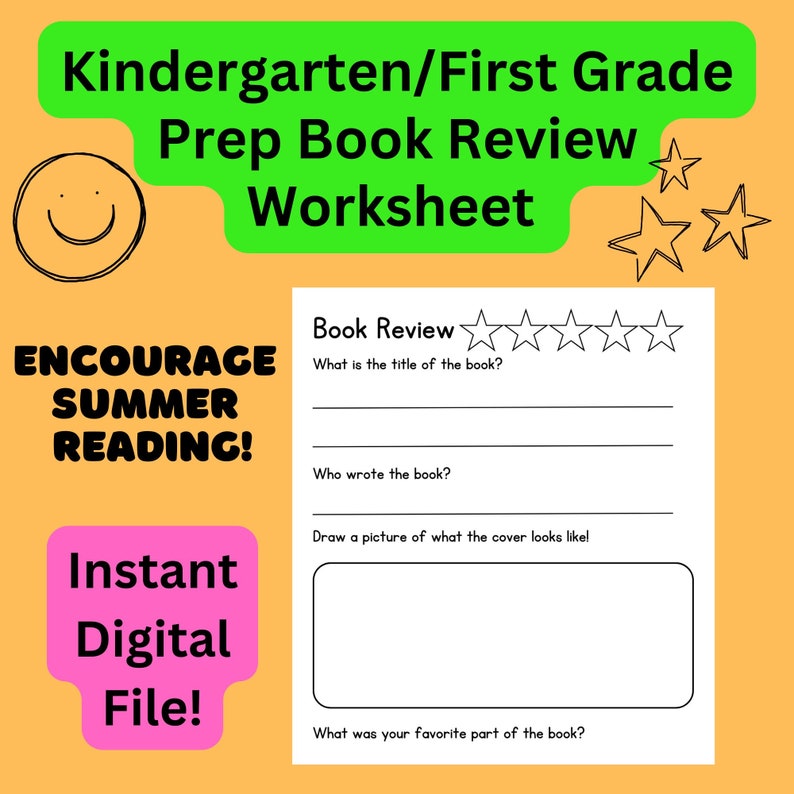 Kindergarten First Grade Book Review Reading Worksheet - Etsy