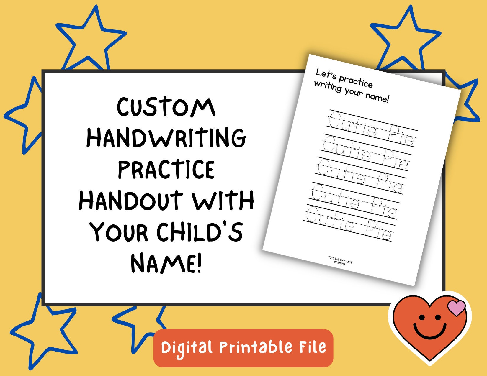 CUSTOM PRESCHOOL HANDWRITING Practice Handout Printable Digital File ...