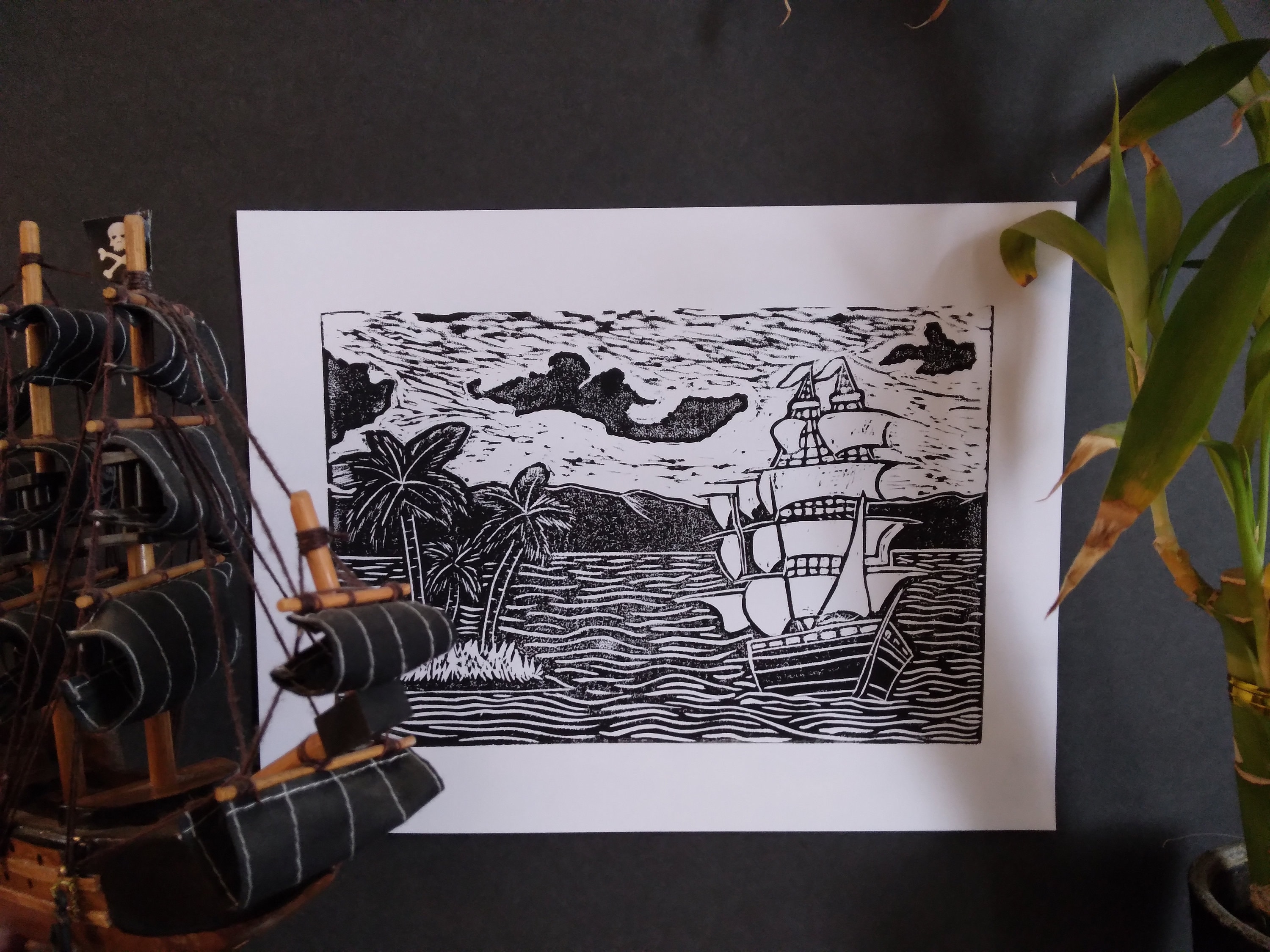 Pirate Ship | Handmade Linocut | Ocean - Etsy