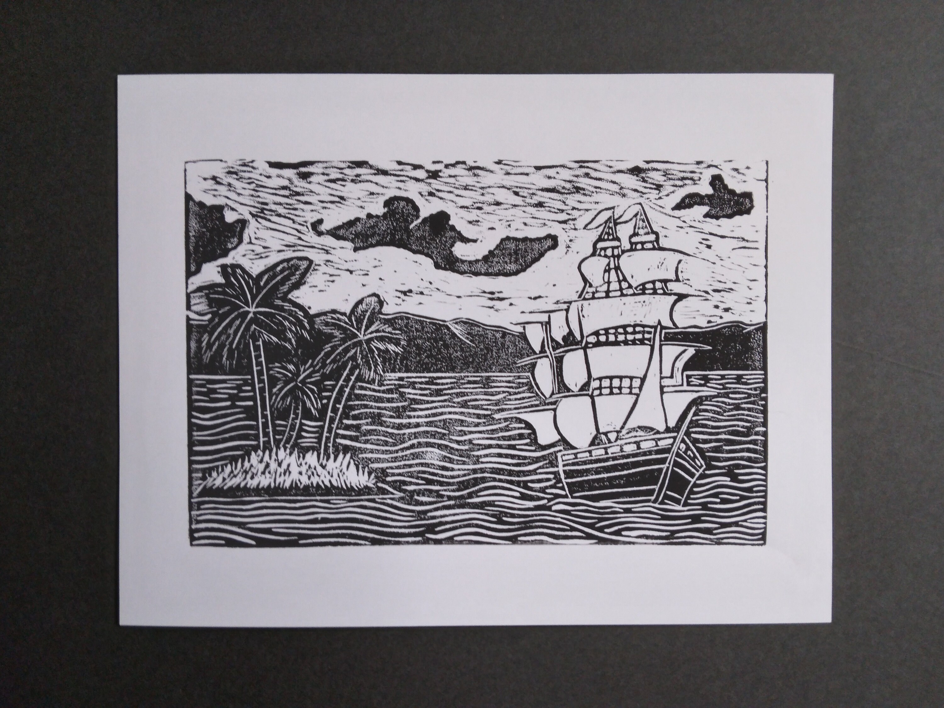 Pirate Ship | Handmade Linocut | Ocean - Etsy